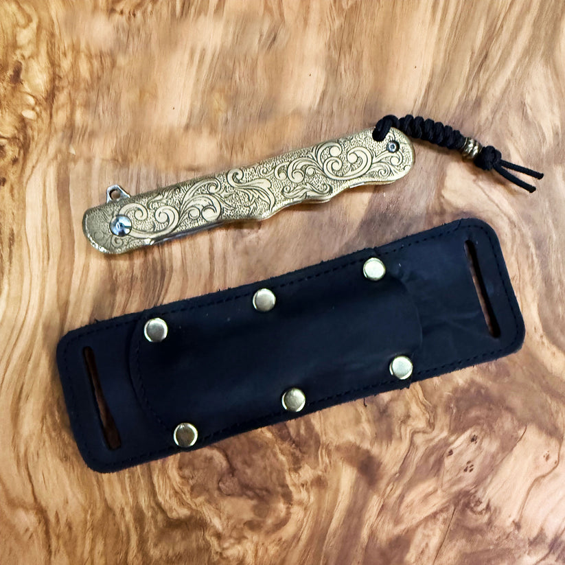 Doubloon F1 Folder - Solid Brass & Damascus (HORIZONTAL SHEATH ...
